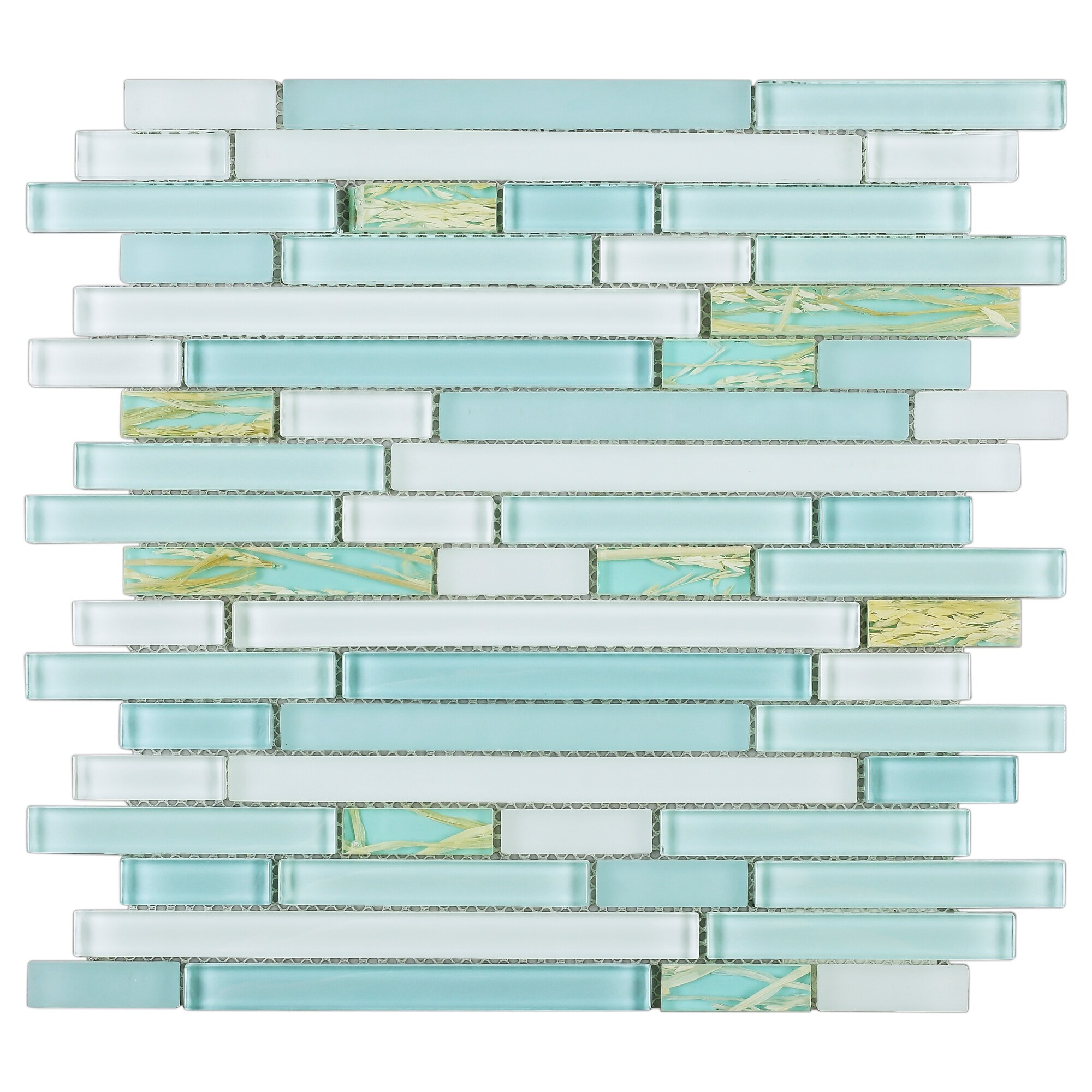 TileGen. Brick Random Sized Marble Mix Glass Mosaic Tile in Black/Blue ...