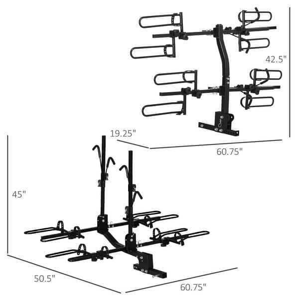 HOMCOM Large 4-Bike Hitch Mount Bike Rack for Car, Folding Bicycle ...