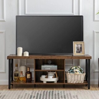 Rustic Brown Room Wood Entertainment Center, Metal TV Console Table ...
