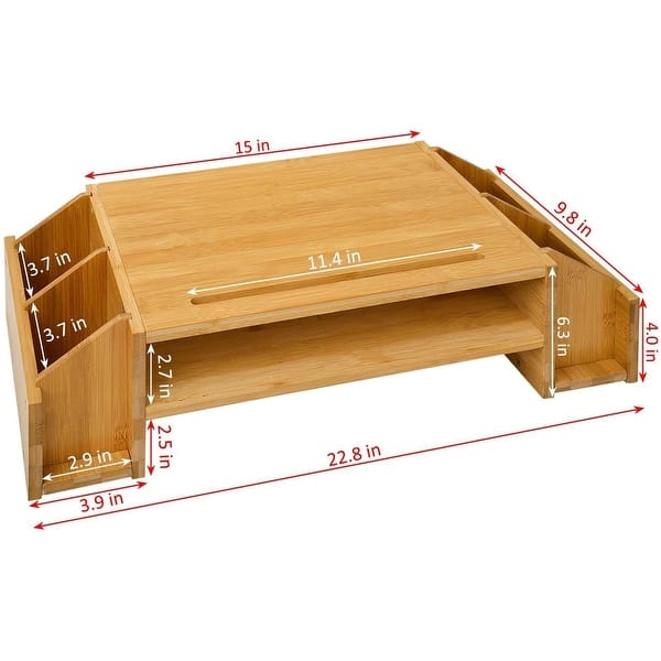 2 Tier Bamboo Monitor Stand Riser Storage Desk Organizer Desktop - Bed ...