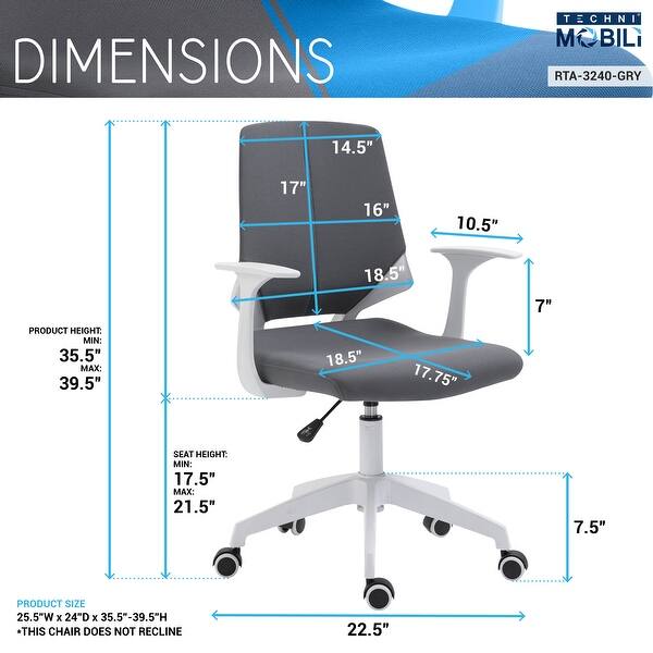 Height Adjustable Office Chair with Wheels Armrests Computer Chairs ...