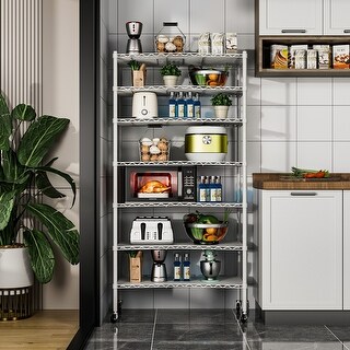 White 7 Tier NSF Metal Shelf Wire Shelving Unit for Closet Kitchen ...