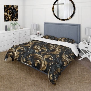 Designart "Gold And Black Luxury Damask Symphony" Gold Damask Bedding ...