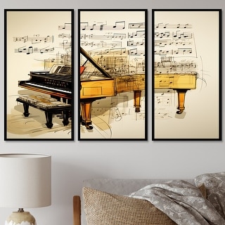 Vintage Musical Score Vintage Illustration - Music Piano Wall Art Set ...