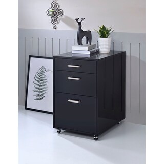 Black Wooden Filing Cabinet with Three Drawers and Wheels - Home and ...