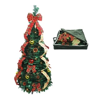 3.3Ft Pre-Lit Christmas Tree Fully Decorated Pull Up Tree with Storage ...