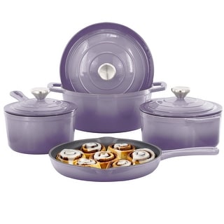 MegaChef 7 Piece Enameled Cast Iron Cookware Set in Purple - Bed Bath ...