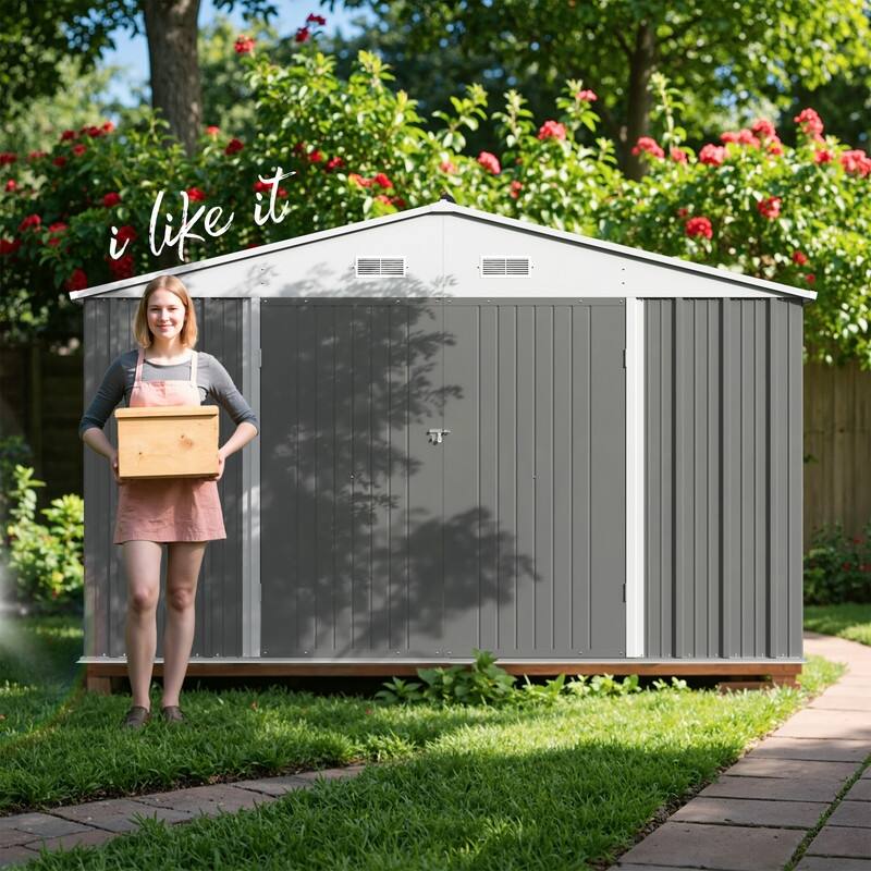 Patiowell 10' x 12' &10' x 14' Metal Outdoor Storage Shed with Floor ...