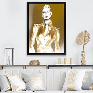 Designart "High Fashion Model Sketch In Gold VIII" Fashion Woman Framed ...