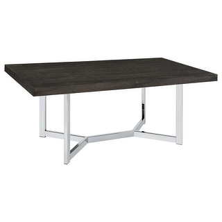 72 Inch Dining Table Rectangular Dark Oak Top Chrome Trestle Base - Bed ...