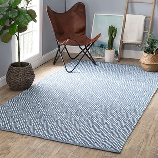 Geo Diamond Blue/Ivory Handwoven Wool Rug - Bed Bath & Beyond - 37435016