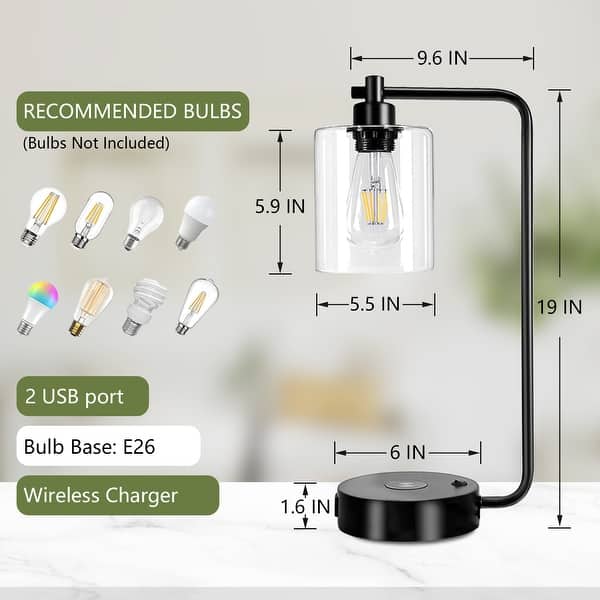 19 inch Table Lamp with Wireless Charger and Glass Shade - Bed Bath ...
