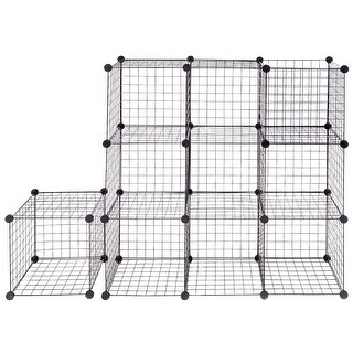 12 Cube Grid Wire Organizer Wardrobe Shelves Bookcase Diy - Black - Bed ...