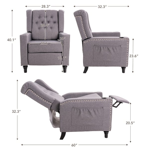 Adjustable Wing Back Recliner Chair Nailhead Armchair Padded Large Sofa ...