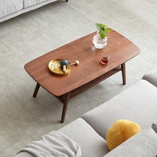 100% Solid Wood Low Table in Oak with Storage Shelf - Bed Bath & Beyond ...
