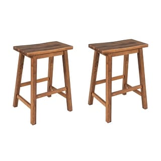 Solid Wood Saddle-Seat Kitchen Counter Barstool Dining Stools, Set of 2 ...