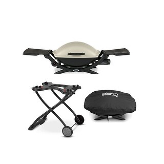 Weber Q2000 Liquid Propane Grill (Titanium) w/ Cart and Grill Cover ...