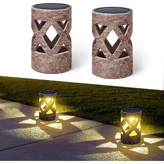 2 Pack Circular Pillar Solar Power Lights Led Waterproof Outdoor Garden ...
