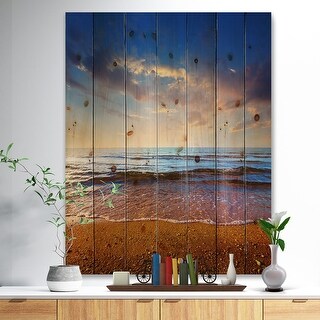 Designart 'Cloudy Skies With Vibrant Seashore' Nautical & Coastal Wood ...