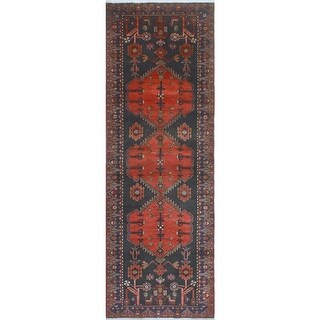 Noori Rug Fine Vintage Distressed Sanaz Red/Charcoal Runner - 3'4" x 9 ...