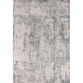 Ivory Gray Abstract Modern Area Rug Hand-Knotted Wool Carpet - 6'8" X 9 ...