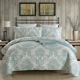 3 Piece Microfiber King Quilt Plaid Patchwork Bedding Set Blue Floral ...