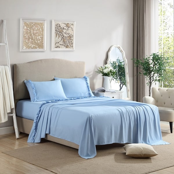 Home Essential Luxurious Silky Ruffle Hem Microfiber Bedding Sheet Set ...