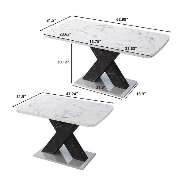 62"L Modern Extendable Dining Table with X-Shape Table Base ...