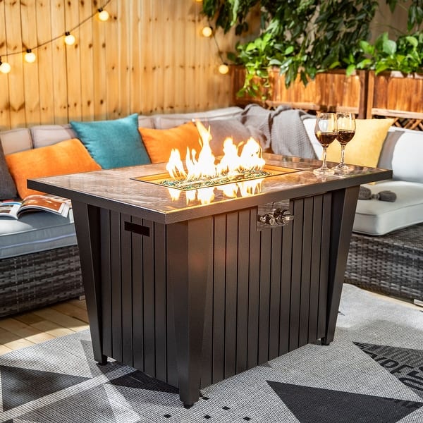 Morden Steel Fire Pit Table with Marble Tile Tabletop - Bed Bath ...