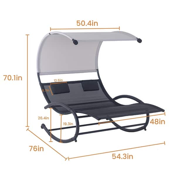 Outdoor Double Chaise Lounge Chair Rocking Lounger with Sunshade Canopy ...