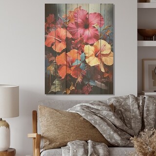 Designart "Colorful Urban Oasis Hibiscus Wonders" Hibiscus Wood Wall ...