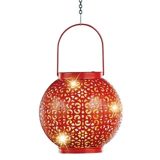 Solar Powered Hanging Cut-Out Shadow Lantern - 7.250 x 6.500 x 6.500 ...