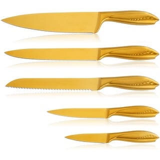 Golden Kitchen Knife Set 5 Piece WELLSTAR, Razor Sharp German Stainless ...