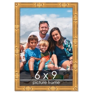 6x9 Frame Gold Bamboo Style Wood Picture Frame with UV Acrylic, Foam ...