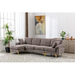 Mid-Century Modern 4-Person Sectional Sofa Polyester Padded Seat Living ...