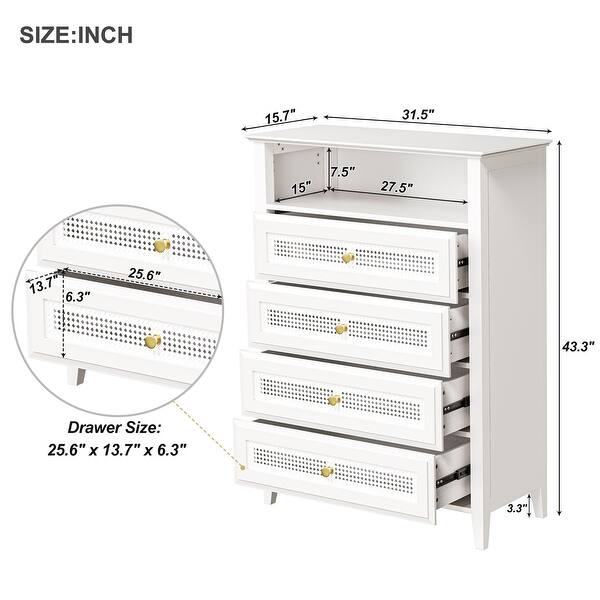 Retro 4-Drawer Chest Storage Cabinet with Rattan Panels - Bed Bath ...