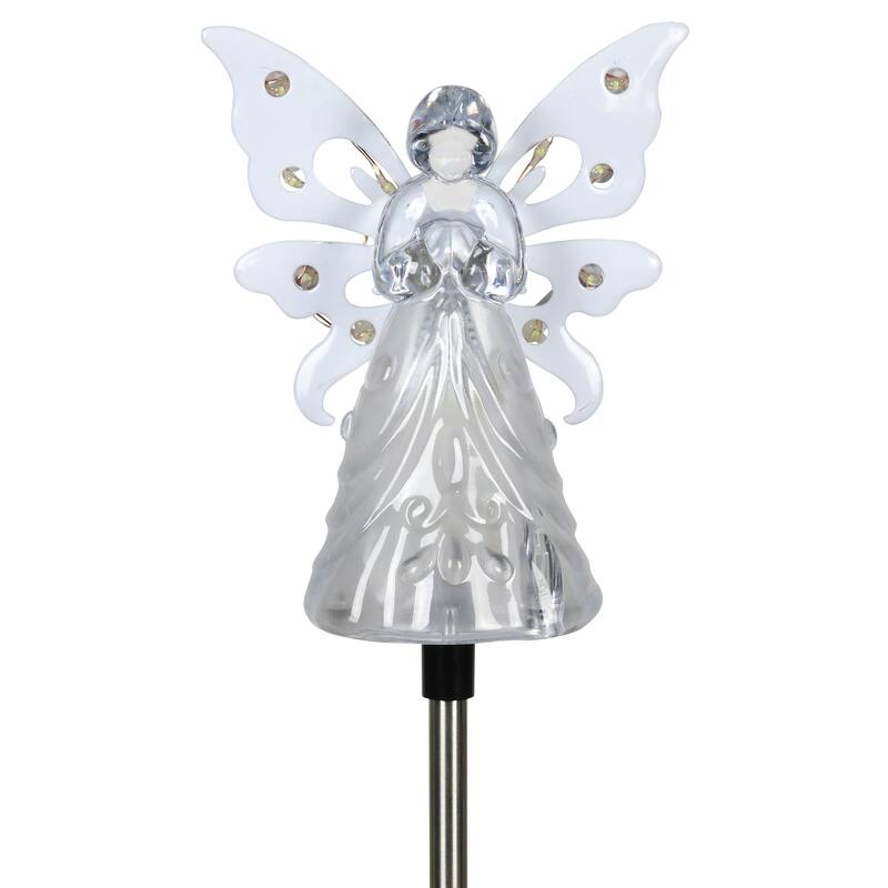 Exhart Solar Acrylic Angel with Wings and Twelve LED lights on a Metal ...