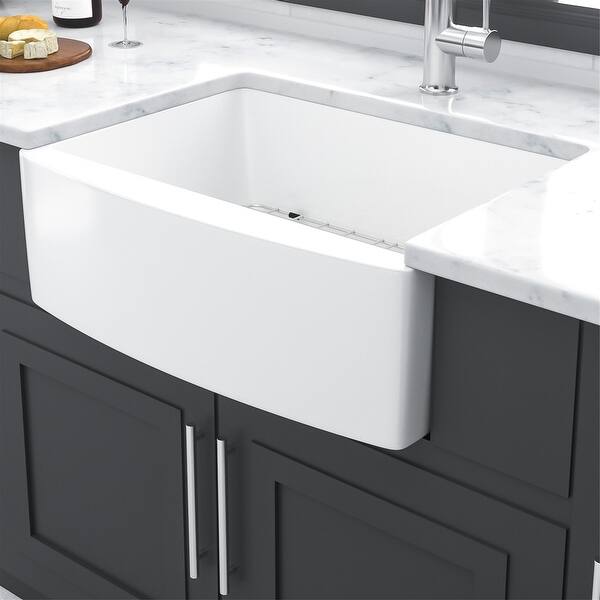 24 inch Kitchen Sink White Apron-Front Ceramic Single Bowl Reversible ...