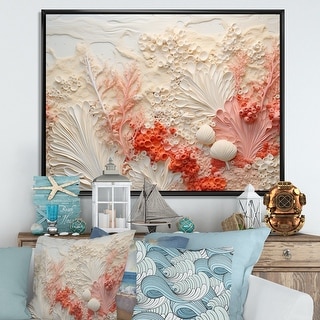 Designart "Pink And White Coastal Coral Collage V" Coastal Coral Under ...
