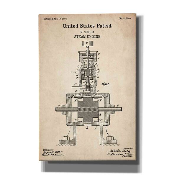 Epic Graffiti 'Tesla Steam Engine Blueprint Patent Parchment' Canvas ...