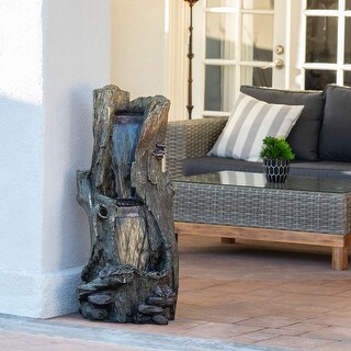 Outdoor 3-Tier Tree Trunk Water Fountain with LED Lights - Bed Bath ...
