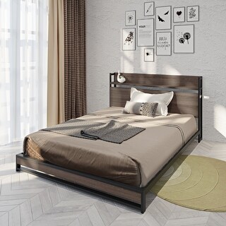 Queen Platform Bed with Socket - Fast Assembly for Convenient Living ...