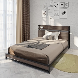 Stylish Queen Bed Frame with Built-In Sockets - Easy Assembly for ...