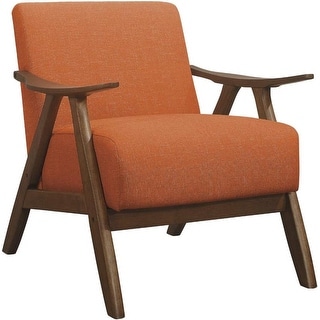 Mid Century Solid Wood Armchair with Innerspring Cushion, Orange Linen ...