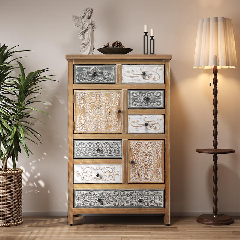 Vintage Tall Wooden Accent Cabinet Chest of Drawers with 7 Drawers ...