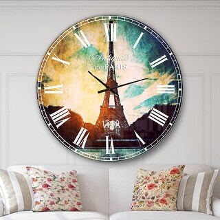 Designart 'Paris Eiffel TowerRetro Style' Cityscape Large Wall CLock ...