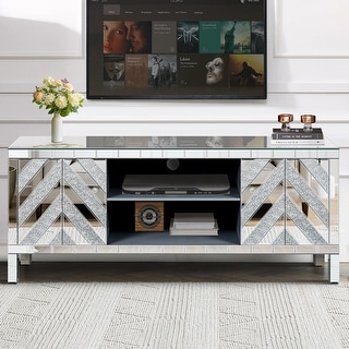 GDFStudio - Crystaluxe Antique Mirrored TV Stand with Sparkling Diamond ...