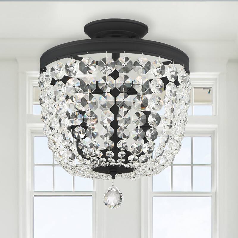 Archer 3 Light Crystal Black Forged Ceiling Mount - 11.5'' W x 14.37 ...