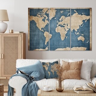 Designart "Ancient Map of The World IV" Maps Canvas Art Print Set - Bed ...