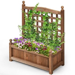 Natural Fir Wood Outdoor Garden Planter Box with 30-inch High Trellis ...